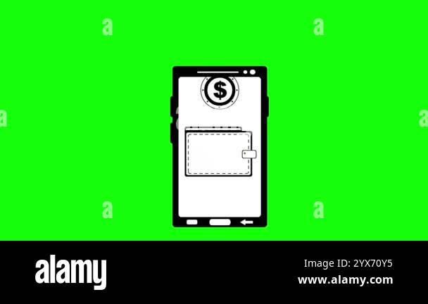 video animation drawing icon virtual wallet concept, of a mobile phone ...