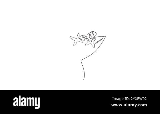 Self drawing animation of single line draw beauty fresh flowering plant ...