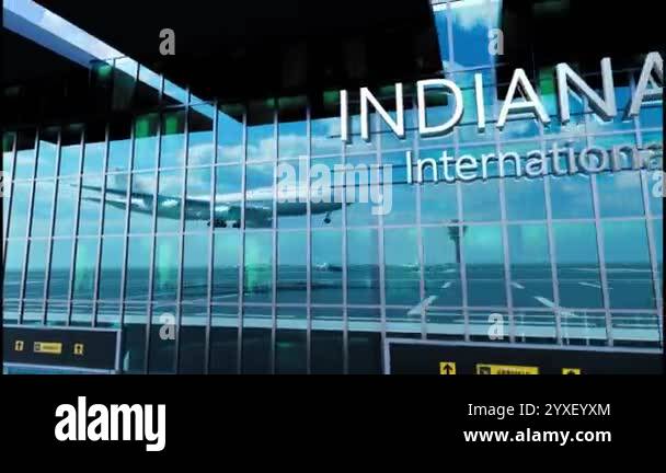 Airlane landing at city, arrival in the city with the glass airport ...