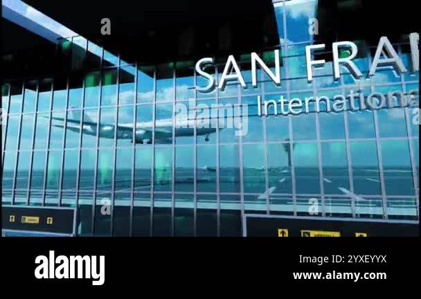 Airlane landing at city, arrival in the city with the glass airport ...