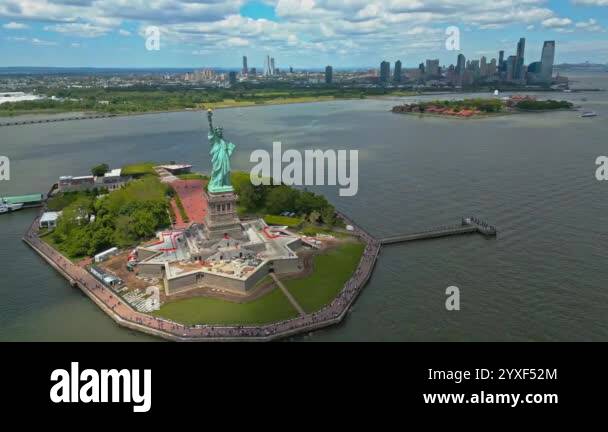Panoramic aerial view Statue of Liberty in New York City, NY, USA. The ...