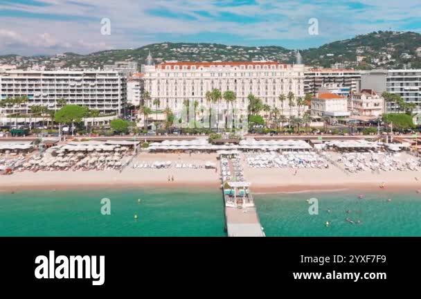 Cannes, France - September 21, 2024: Aerial view of the beautiful beach ...