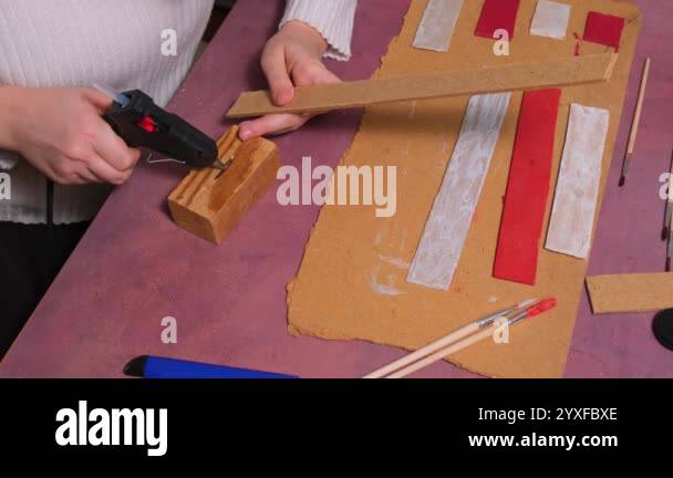 Glue Wooden Christmas tree Sustainable preparation Diy process of ...