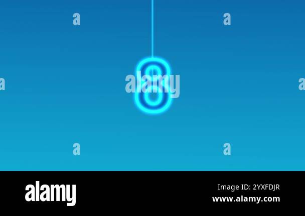 Digital light blue 10 seconds countdown timer clock from 10 to 0 second ...
