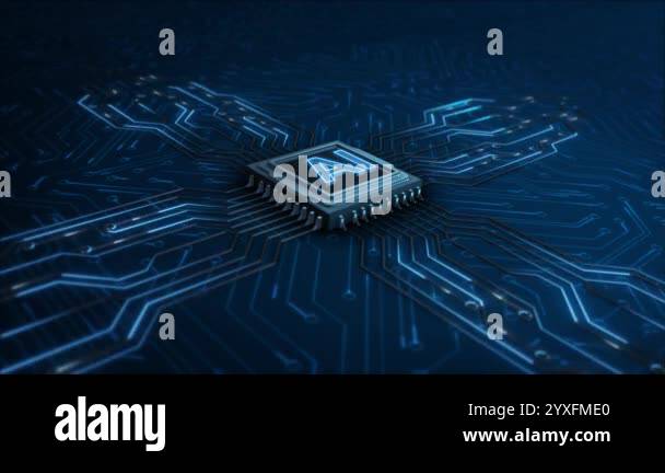 Ai Chip circuit board diagram Data information artificial intelligence 5g. Digital Data moving ...