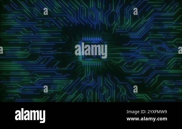 Digital Data moving on Circuit Board CPU high tech Artificial ...