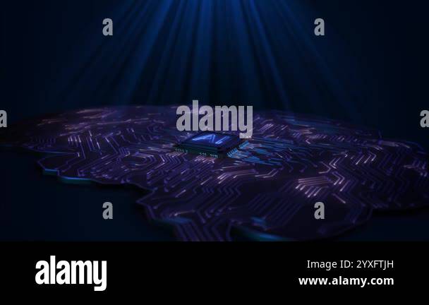 Hi Tech Digital Futuristic Ai Chip Circuit Board Advanced Mobile Microprocessor Connecting