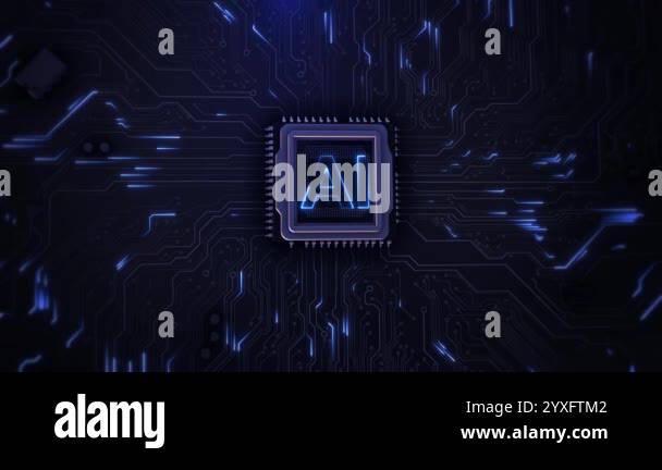 Hi Tech Digital Futuristic Ai Chip Circuit Board Advanced Mobile Microprocessor Connecting