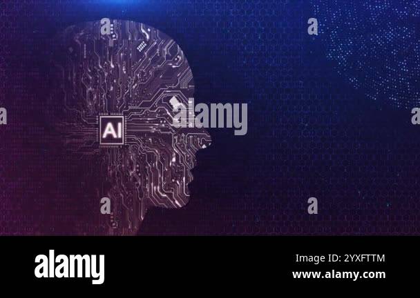 Digital brain and Human head outline made from circuit board, connecting background, Electronic ...