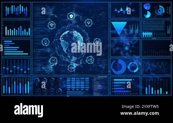 Advanced Modern Business HUD data analytics dashboard display ...