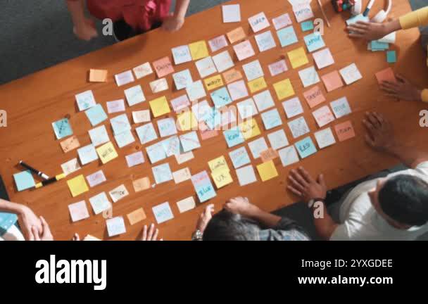 Top down view of professional project manager clapping hands on meeting ...