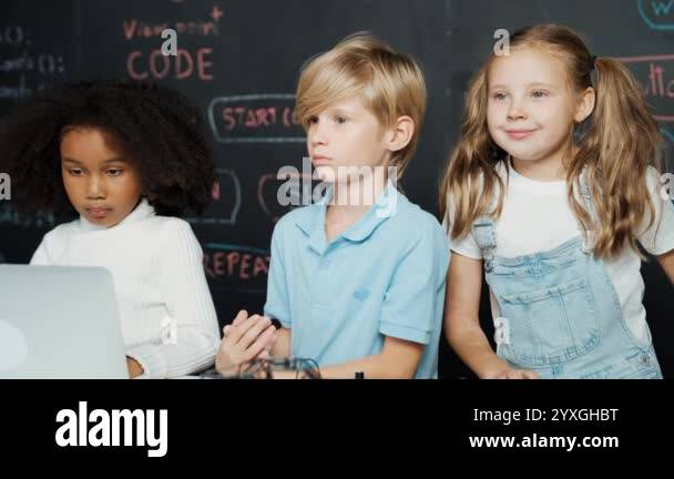 Smart girl using laptop programing engineering code with diverse ...