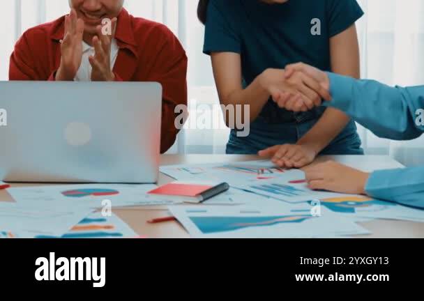 Excited and happy startup company employee celebrate after make ...
