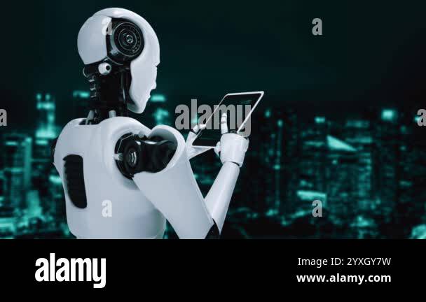 Robot hominoid using tablet computer for big data analytic using AI thinking brain , artificial ...