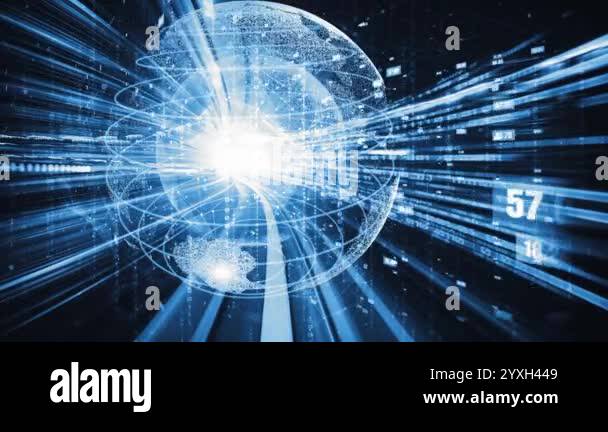 Futuristic global network and tacit digital data transfer 3D graphic ...