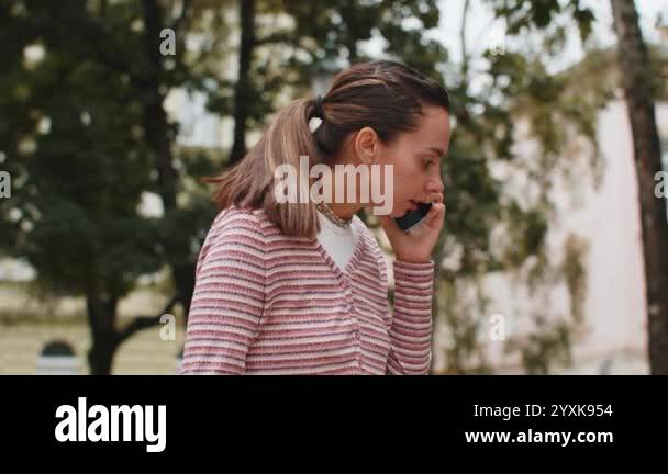 Angry mad stressed young Caucasian woman arguing while talking on ...