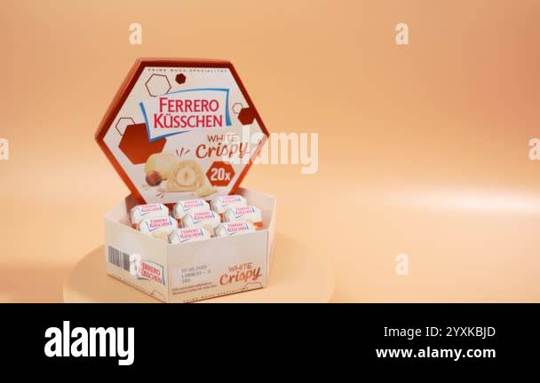 Germany Berlin December 7, 2024. A box of Ferrero Kusschen White Crispy ...