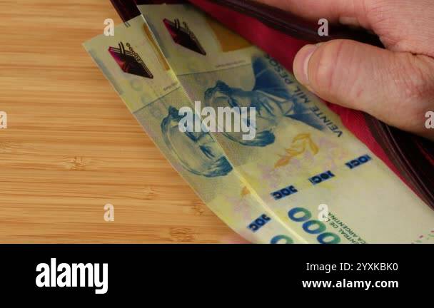 Argentina money. New banknotes of 20,000 Argentine pesos in wallet ...