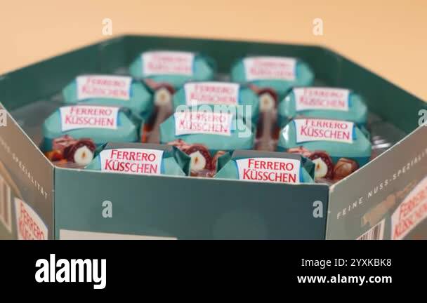 Germany Berlin December 7, 2024. A box of Ferrero Kusschen chocolates ...