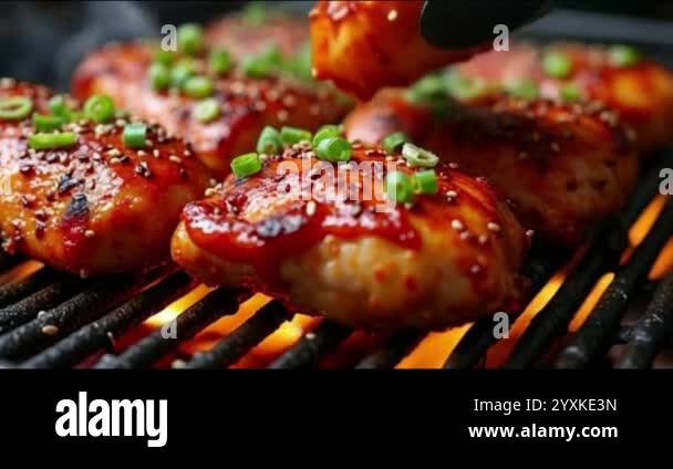 Burning Grilled chicken legs on the flaming grill bbq Stock Video ...