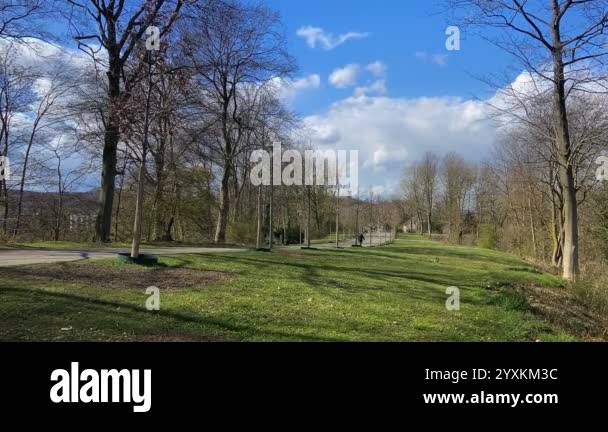 The time-lapse recording of a path on the Teutoburg Forest of people ...