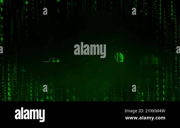 Green word Mining with Bitcoin matrix rain and green matrix background shows cryptocurrency ...