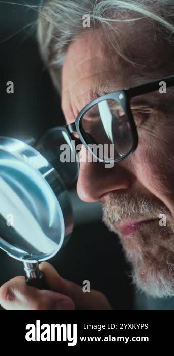 Mature archaeologist examines ancient extinct human or animal remains ...