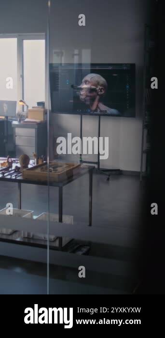 Vertical shot of modern archaeological science lab with advanced equipment. Specimen collection ...