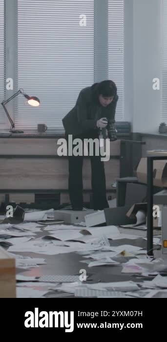 Multiethnic investigation team working at crime scene: Female forensic ...