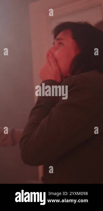 Vertical shot of diverse people in panic and fear running around ...