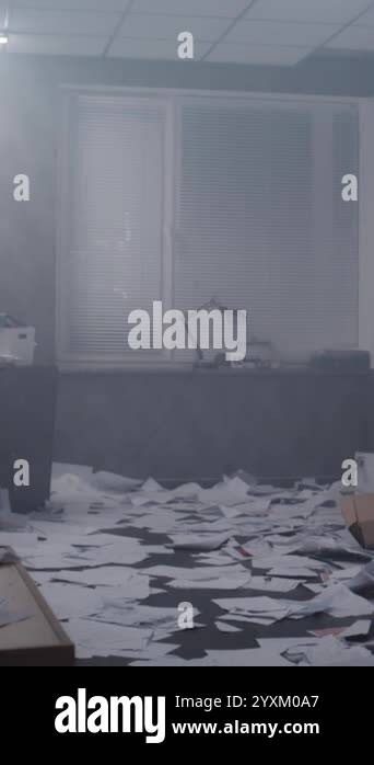 Office robbery at night or murder case: Papers and office equipment ...