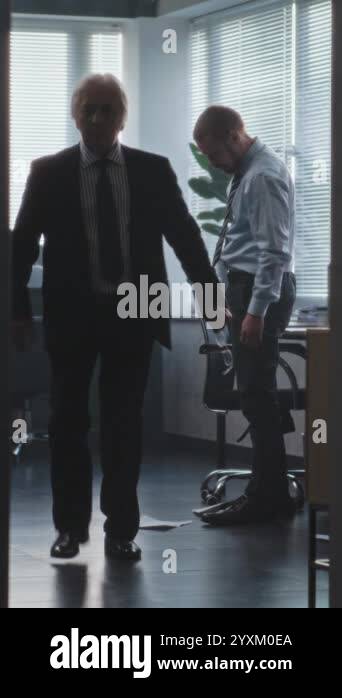In modern office of bank or financial corporation: Angry boss yells at ...