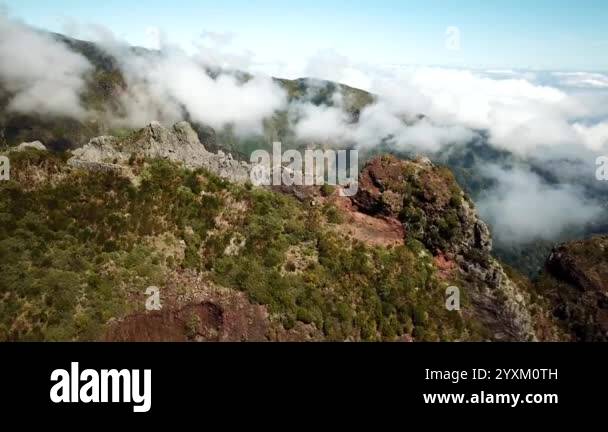 Aerial drone shot over Madeira summits and peaks. High quality 4k ...