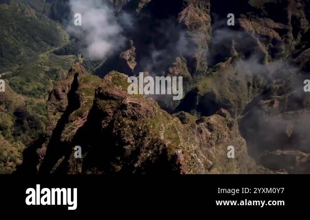 Aerial drone shot over Madeira summits and peaks. High quality 4k ...