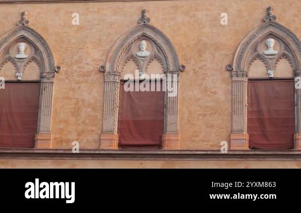 Close up of facade of historic building with Gothic-style architectural ...