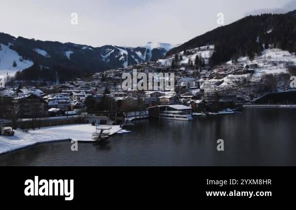 Alps. Mountains in Europe. Snow-covered mountains. A village in the ...