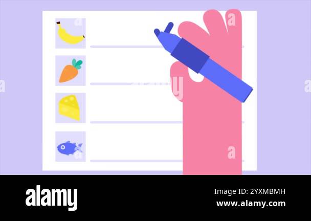 Grocery list and hand with pen. Minimal modern motion design. Abstract ...