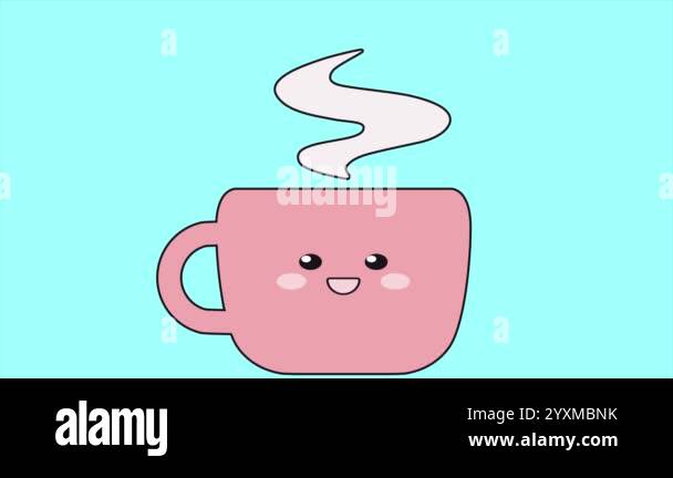 Pink cup with hot drink. Minimal modern seamless motion design ...