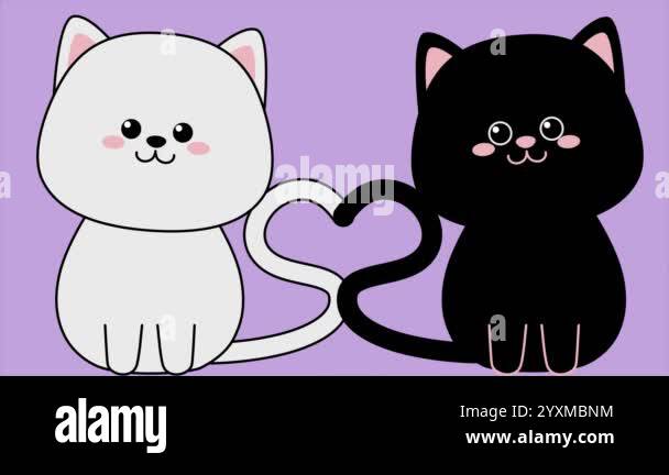Cute cats and love. Minimal modern seamless motion design. Abstract ...
