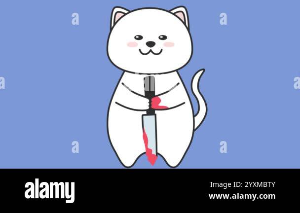Killer cat with knife and blood. Minimal modern seamless motion design ...