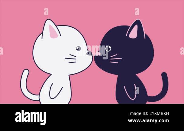 Couple of cute cats kissing. Minimal modern seamless motion design ...