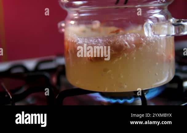 The Process of Boiling Large Shrimps in a Saucepan, Close-up. Cooking ...