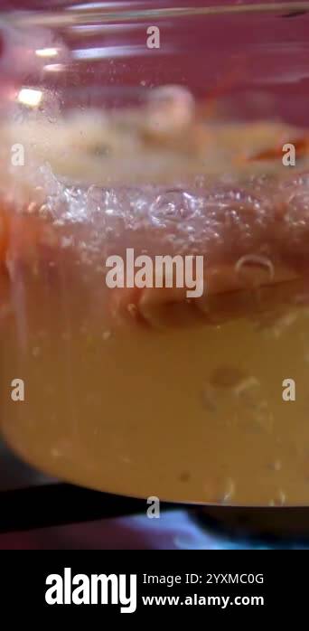 The Process of Boiling Large Shrimps in a Saucepan, Close-up. Cooking ...