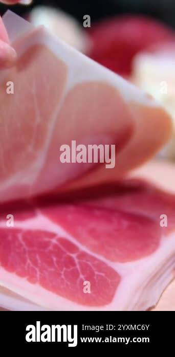 Jamon or dry-cured ham produced in Spain texture close up. resolution ...