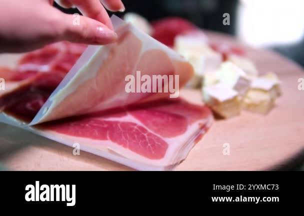 Jamon or dry-cured ham produced in Spain texture close up. resolution ...