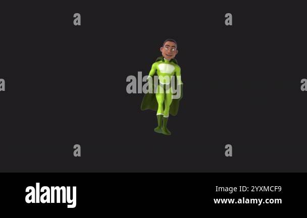 Fun 3D animation of a cartoon character superhero talking and walking ...
