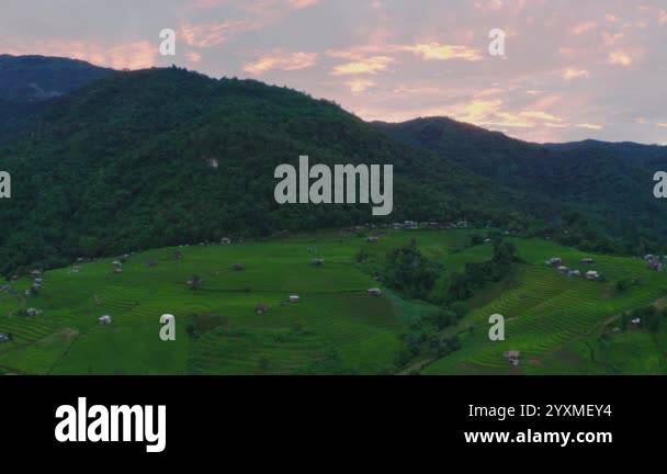 Aerial view in an amazing terraced rice Ban pa bong piang in Chiang mai ...