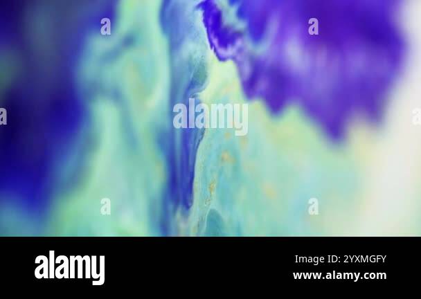 Paint mix. Wet stain. Defocused blue green color glitter particles ...