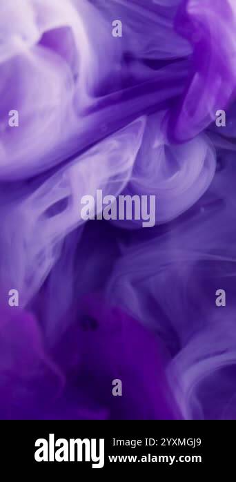 Vertical video. Mist wave. Paint water flow. Blur purple white color smoke cloud flow glitter ...