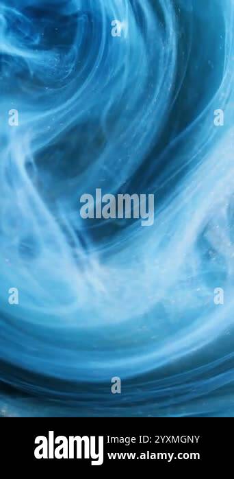 Vertical video. Paint splash water. Mist vortex. Defocused blue color ...